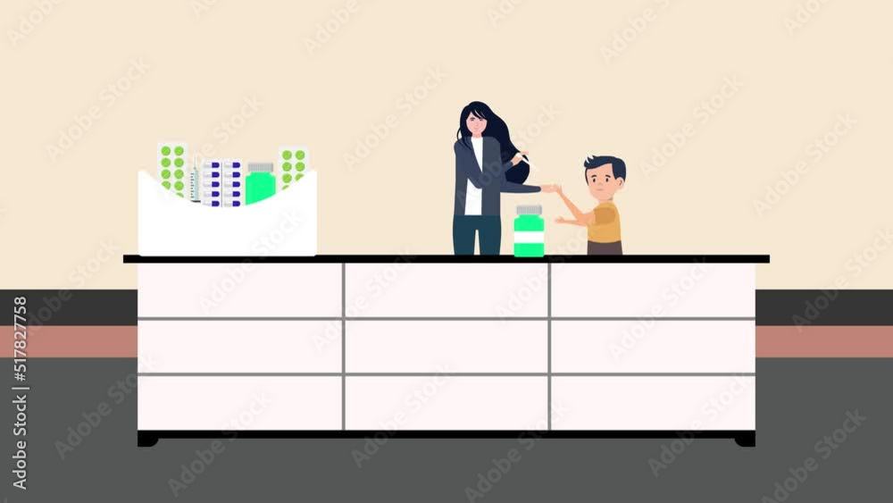 Vaccinating a child at a hospital concept 4K animation. Flat character ...