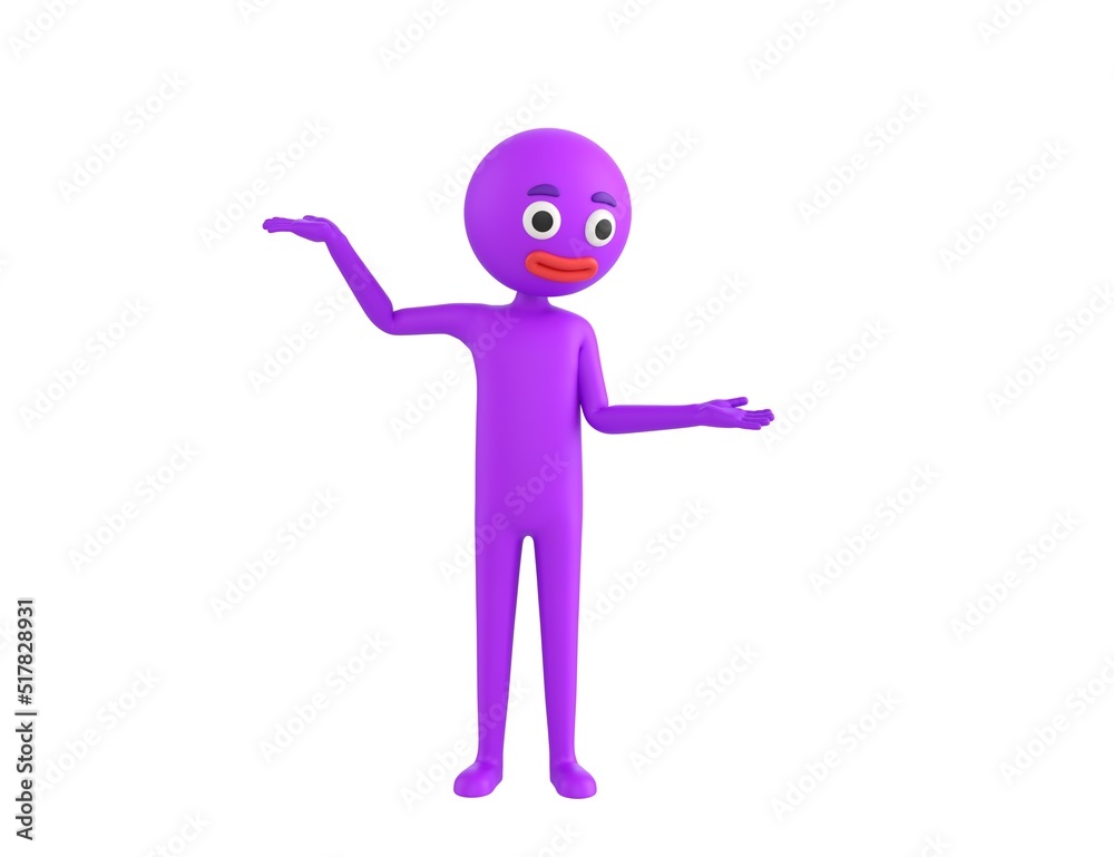 Purple Man character choosing between two alternatives in 3d rendering ...