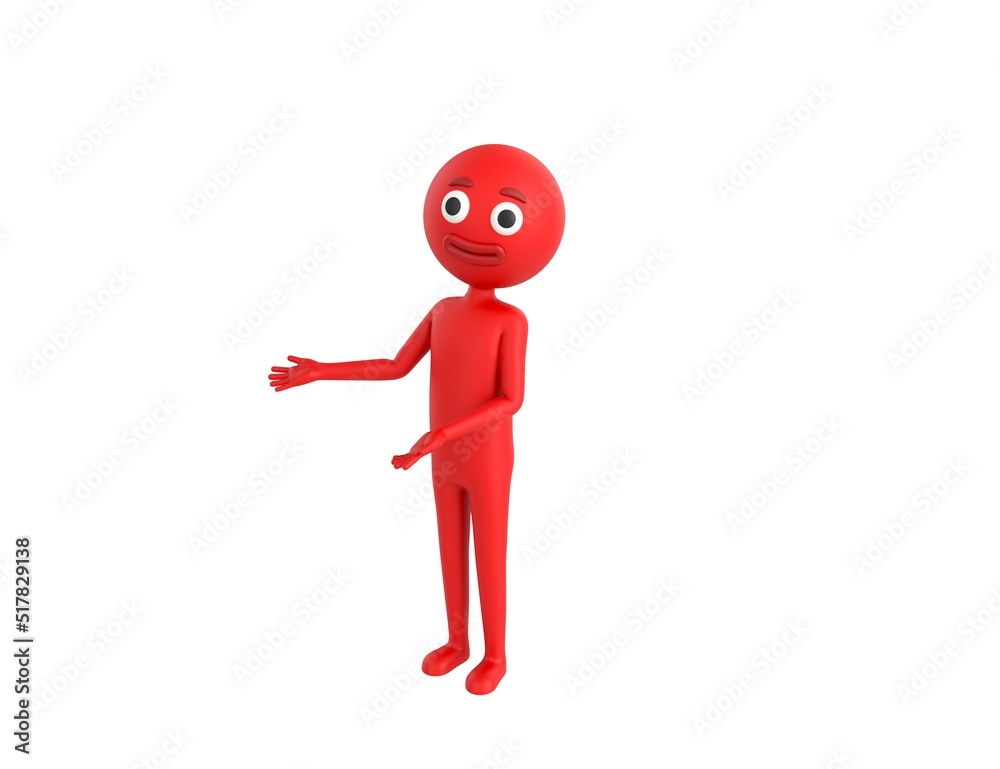 Red Man character doing welcome gesture in 3d rendering. Stock ...
