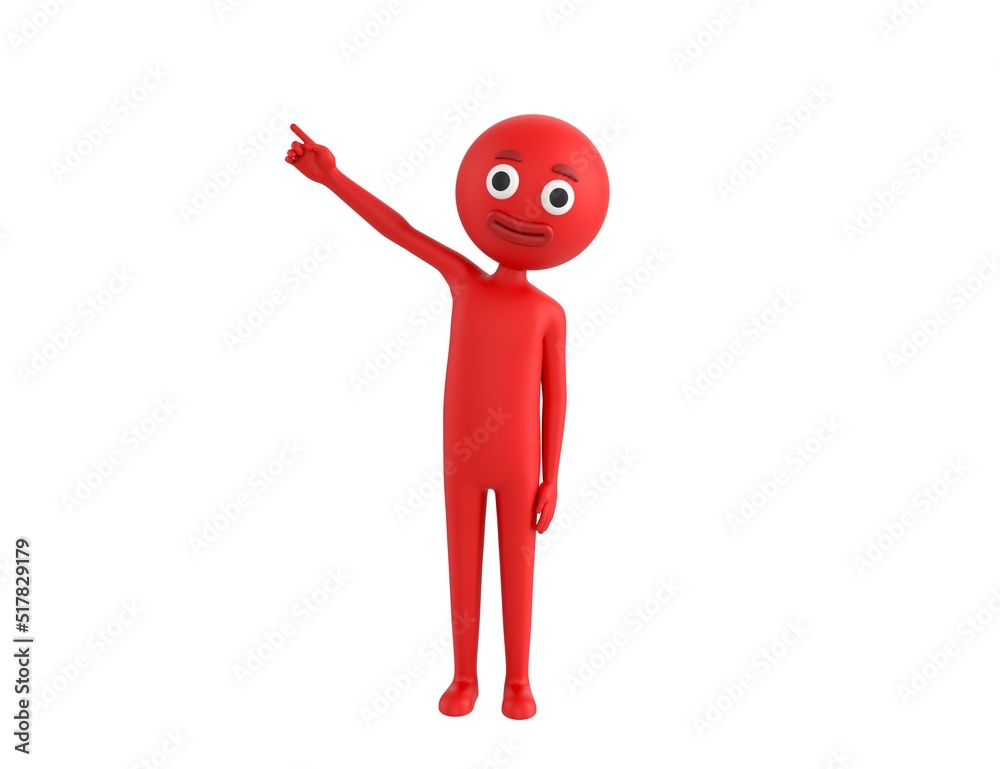Red Man character pointing up his index finger in 3d rendering. Stock ...