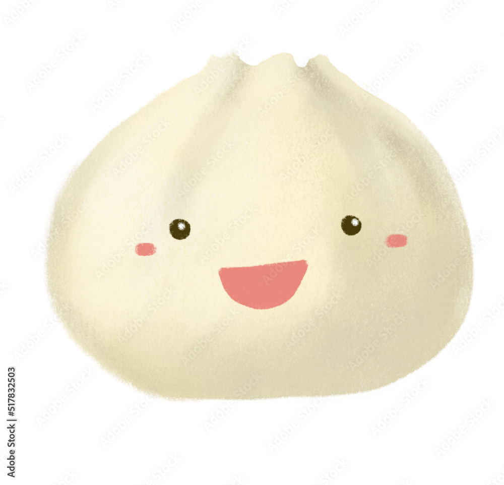 Steamed boa character cartoon Chinese pork bun dim sum illustration art ...