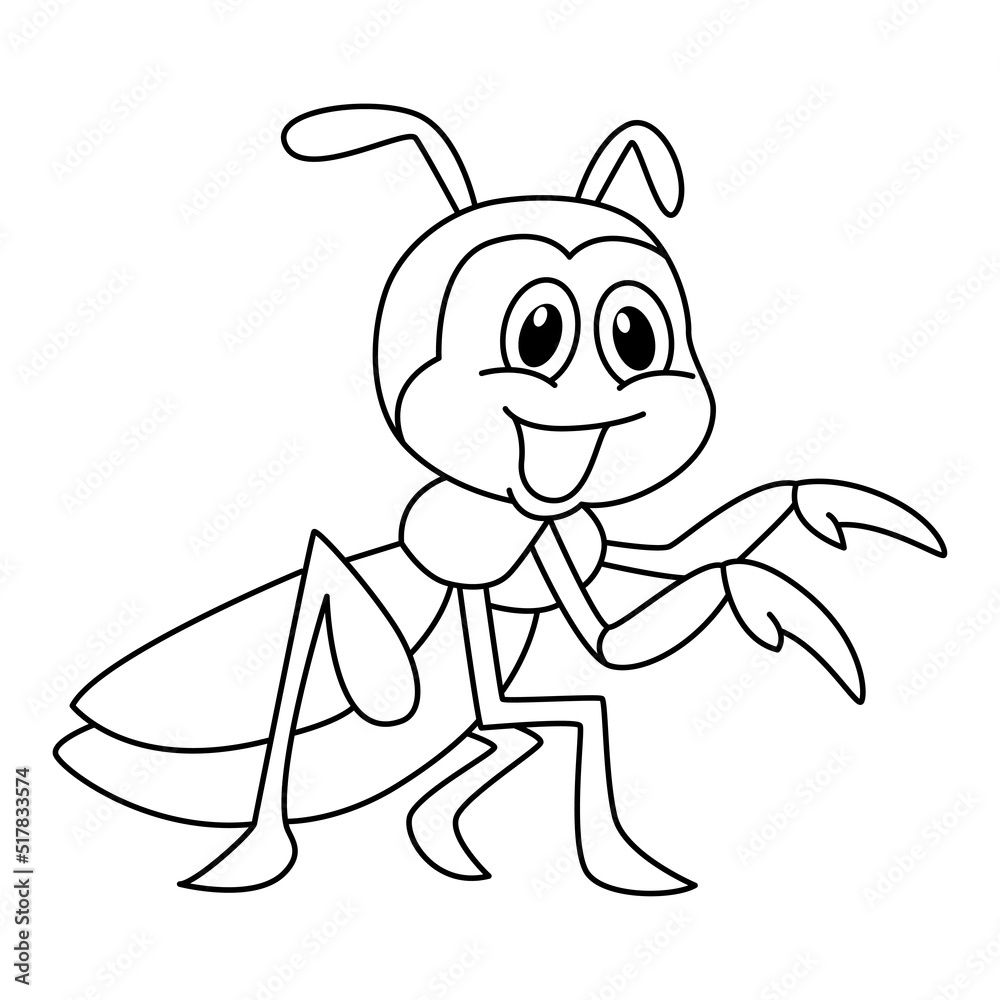 Cute grasshopper cartoon coloring page illustration vector. For kids ...