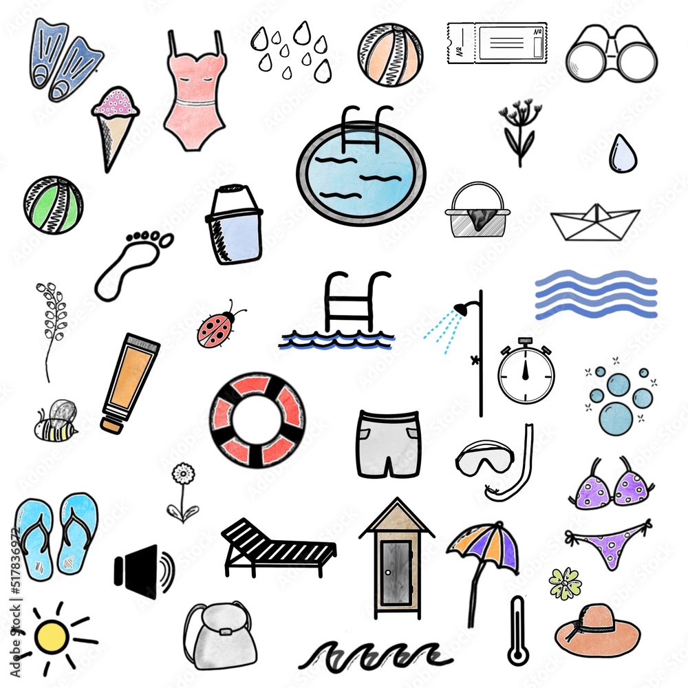 41x Schwimmbad / Baden / Pool / Schwimmen - Set - koloriert / bunt ...