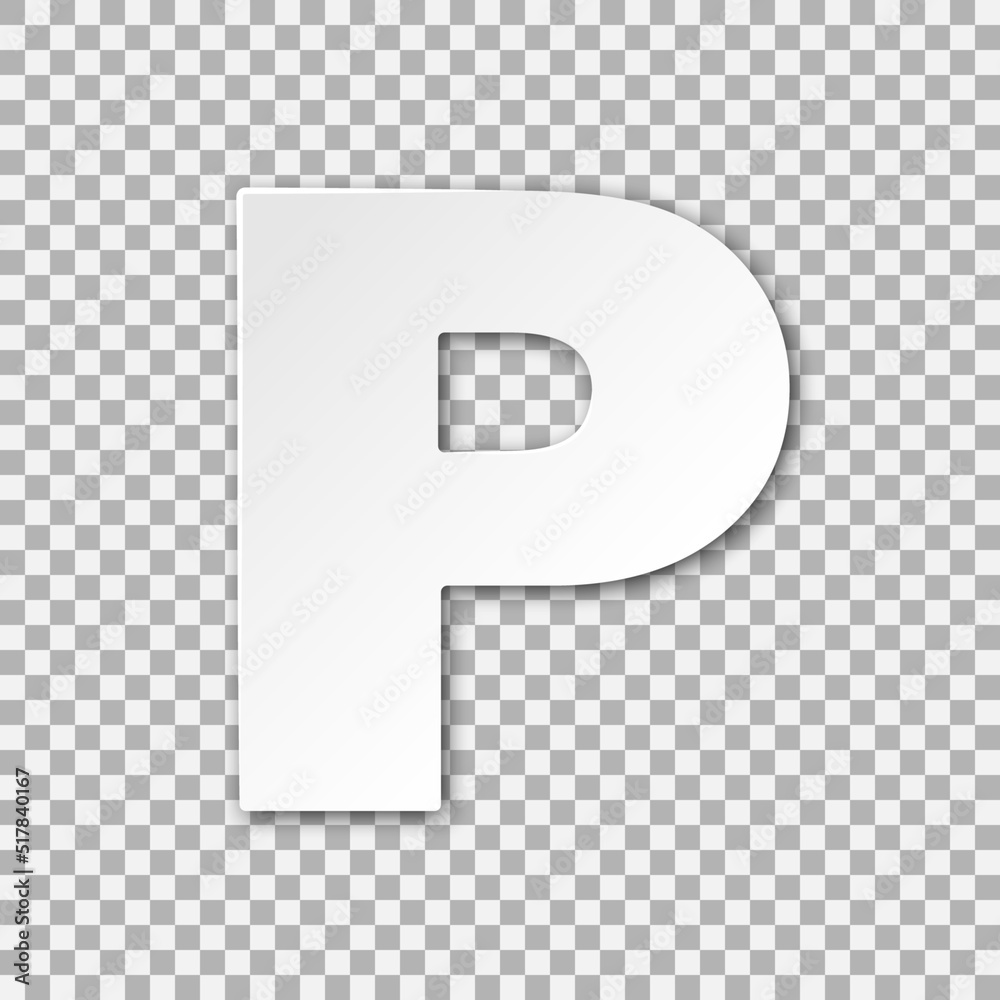 Letter P vector paper cut illustration. Monochrome volumetric font on ...