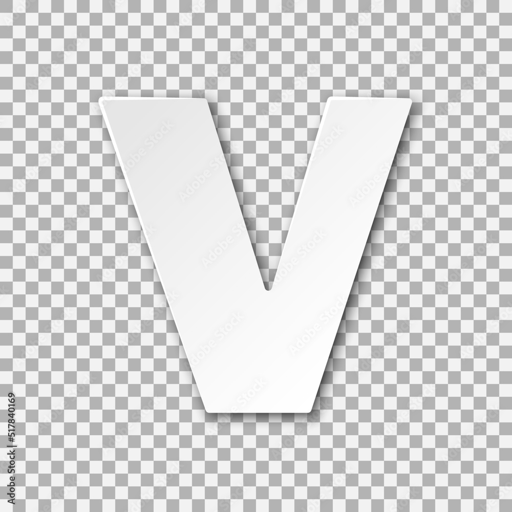 Letter V vector paper cut illustration. Monochrome volumetric font on ...