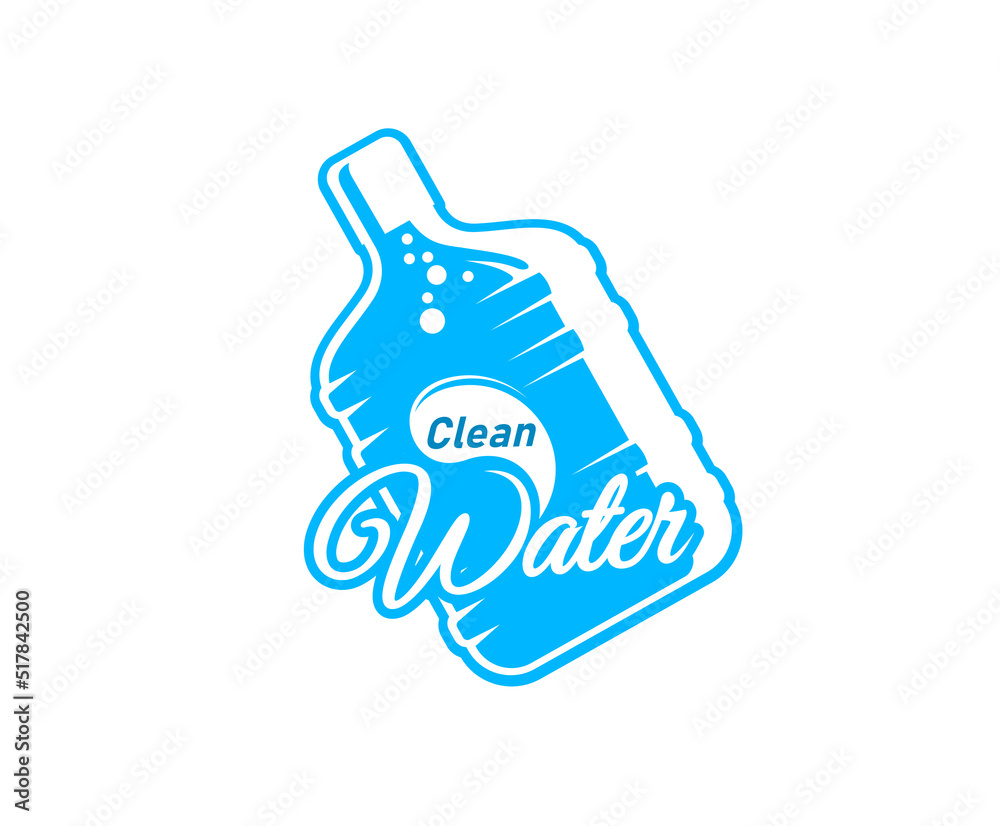 Water delivery icon, bottle and bubbles of clean water in blue gallon ...