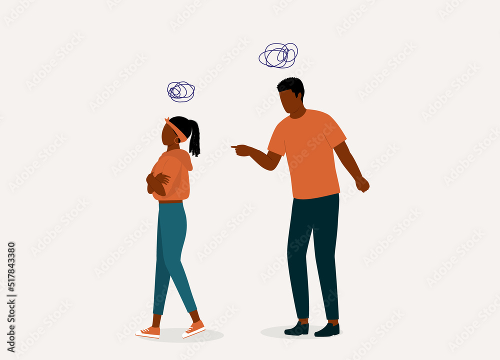 Vektorová grafika „Angry Black Father Scolding His Teenage Daughter ...