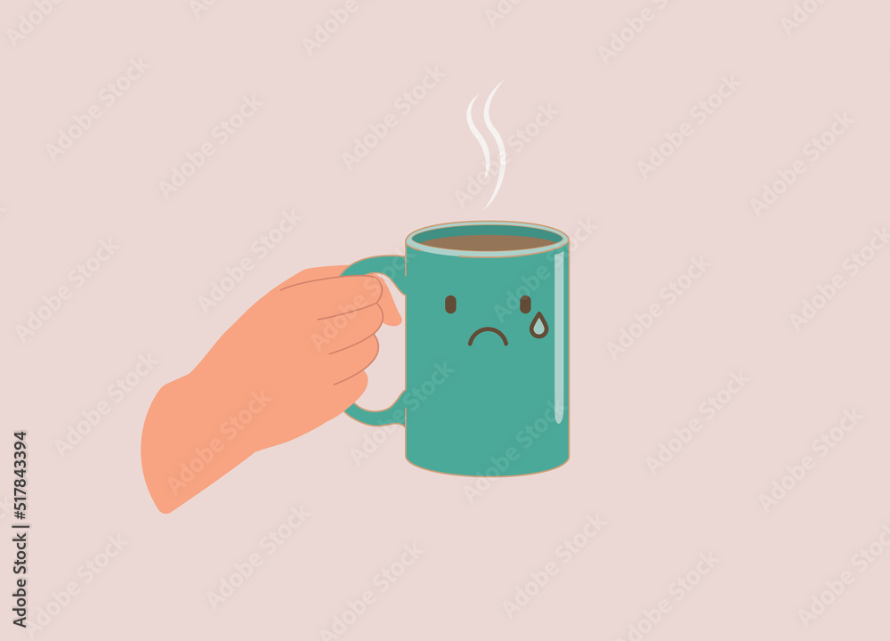 One A Human’s Hand Holding Green Coffee Cup With Sad Face Emoji. Close ...