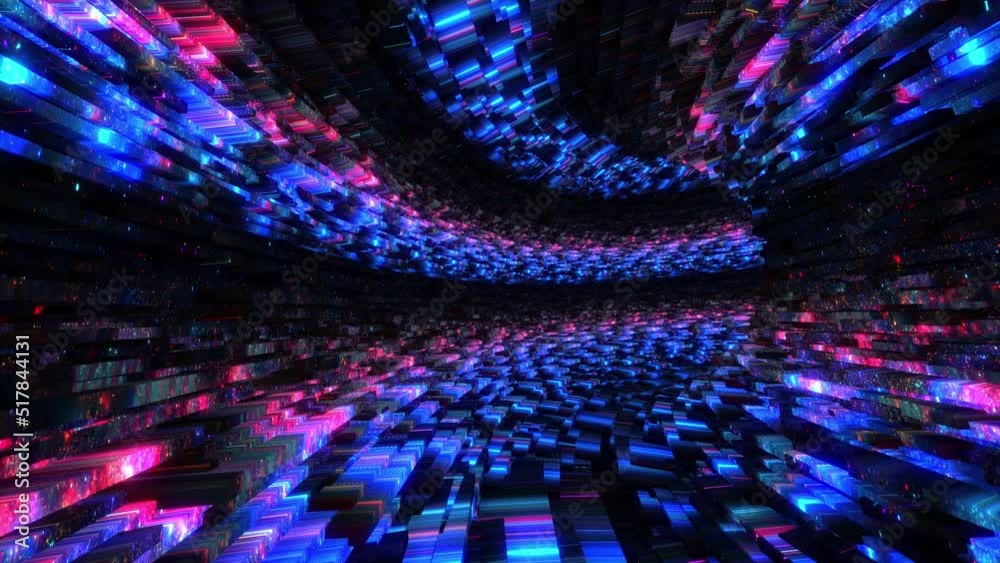 Abstract loop glow pink blue digital flying lines motion and ...