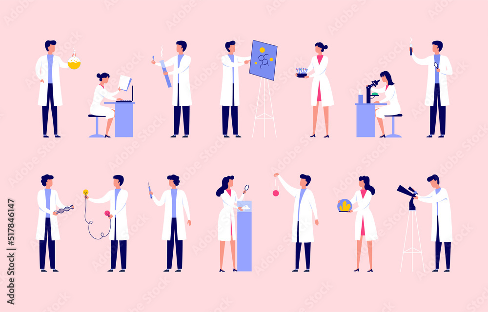 Scientists research in laboratory. Woman and man doctors in science lab ...