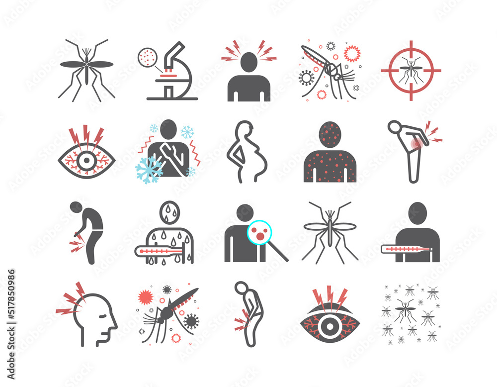 Malaria line icon. Infographics. Symptoms, Vector signs for web ...