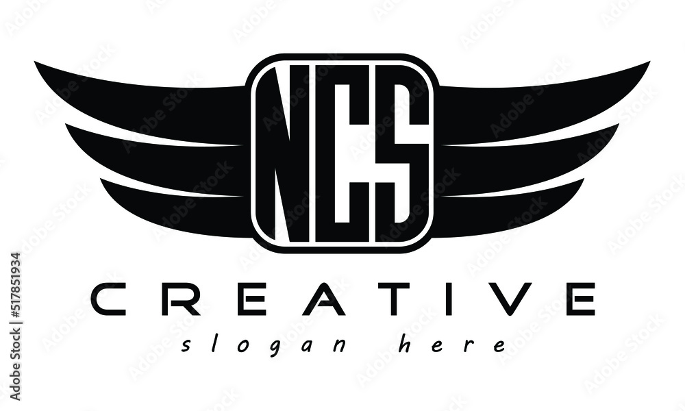 NCS three Letter Wings minimalist creative concept flag Flying abstract Initial wing symbol icon ...
