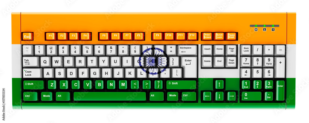 Indian flag painted on computer keyboard. 3D rendering Stock ...
