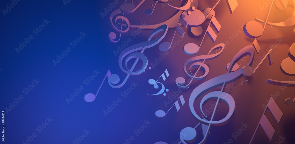 Flying music notes. Abstract background structure. Chaotic falling ...