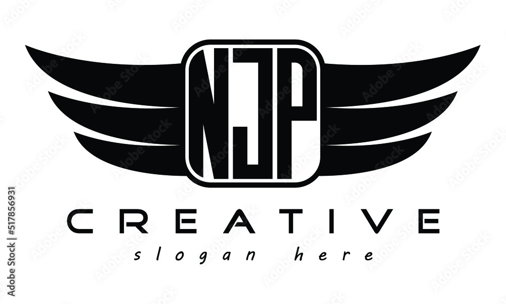 NJP three Letter Wings minimalist creative concept flag Flying abstract ...
