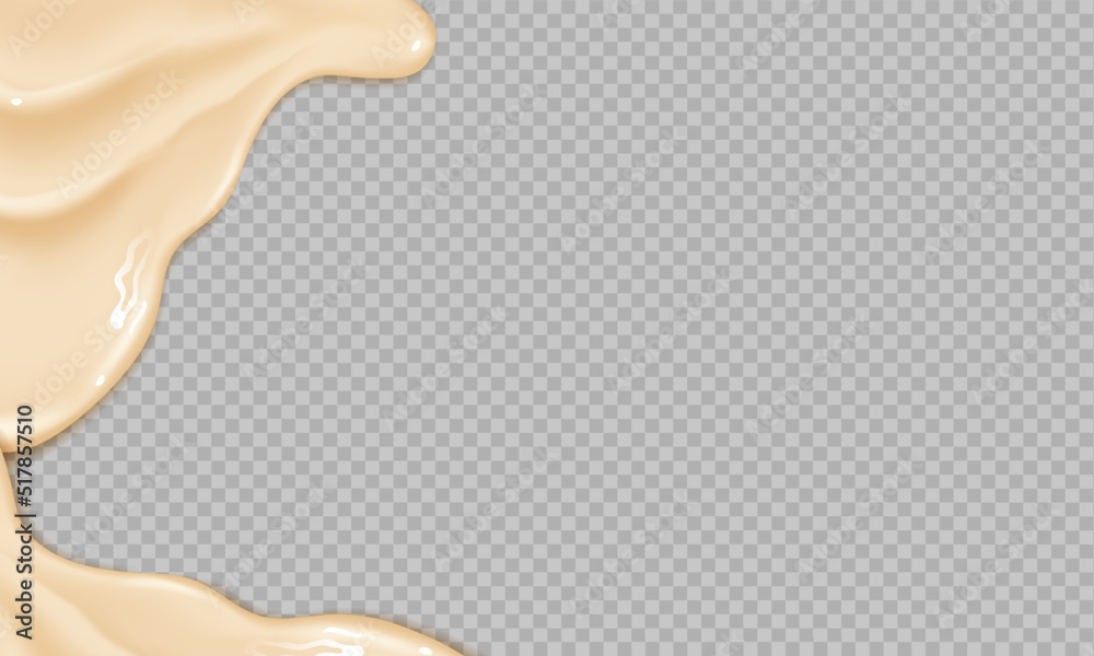 Flowing realistic liquid mayonnaise on transparent background.Spreading ...