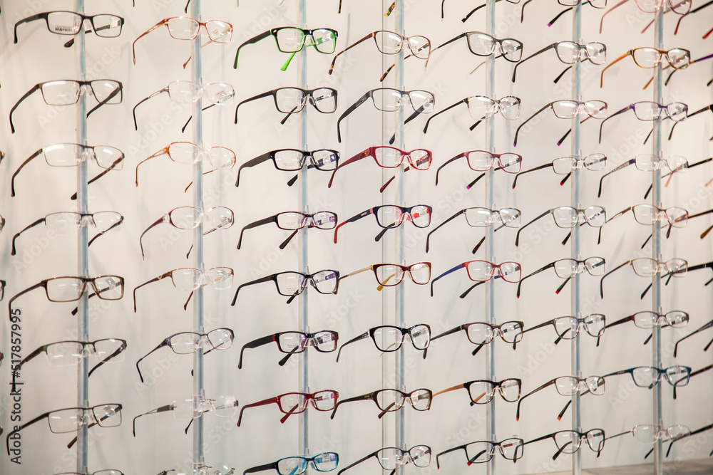 Rows of glasses and frames to choose from at the optometrist Stock ...