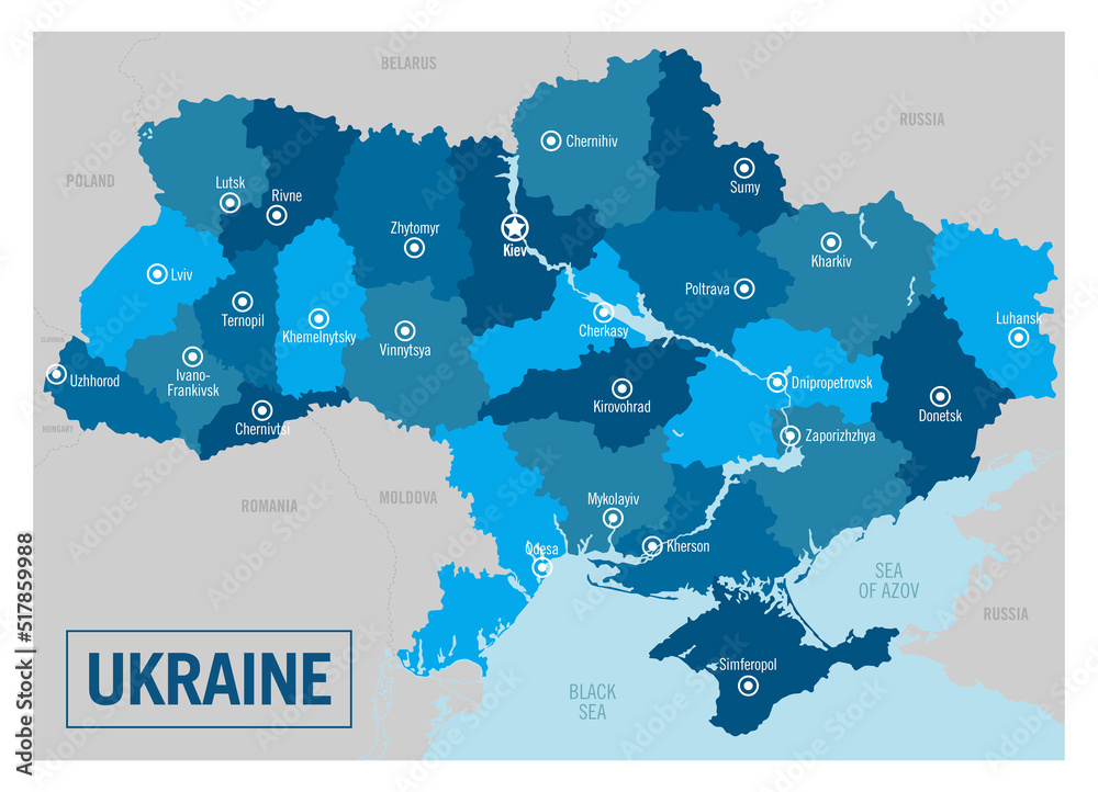 Ukraine country political map. Detailed vector illustration with ...