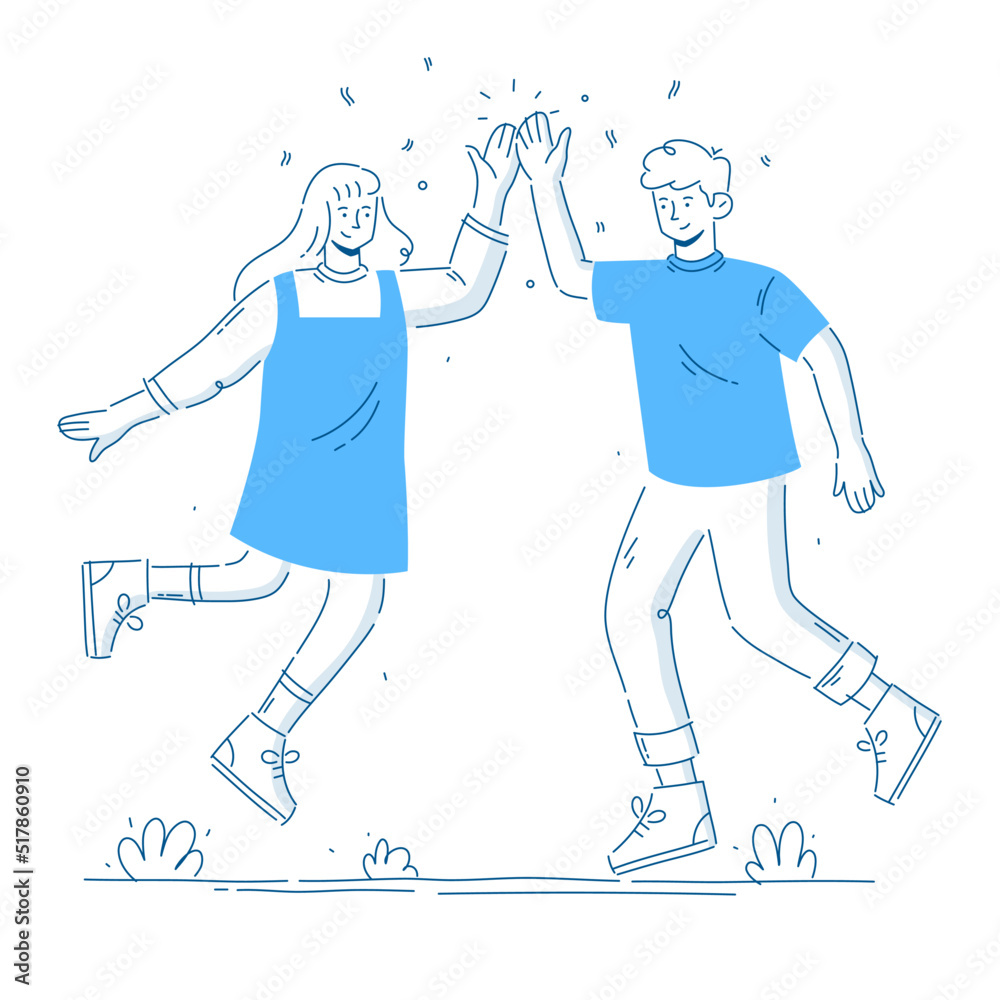 Best friends give a high five. men and women celebrating success or ...