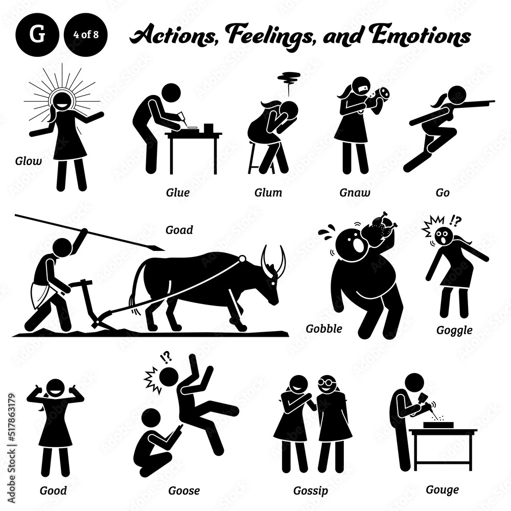 Stick figure human people man action, feelings, and emotions icons ...
