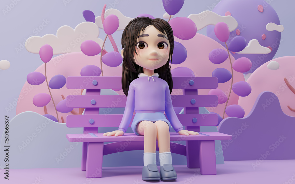 Little girl with cartoon style, 3d rendering. Stock Illustration ...