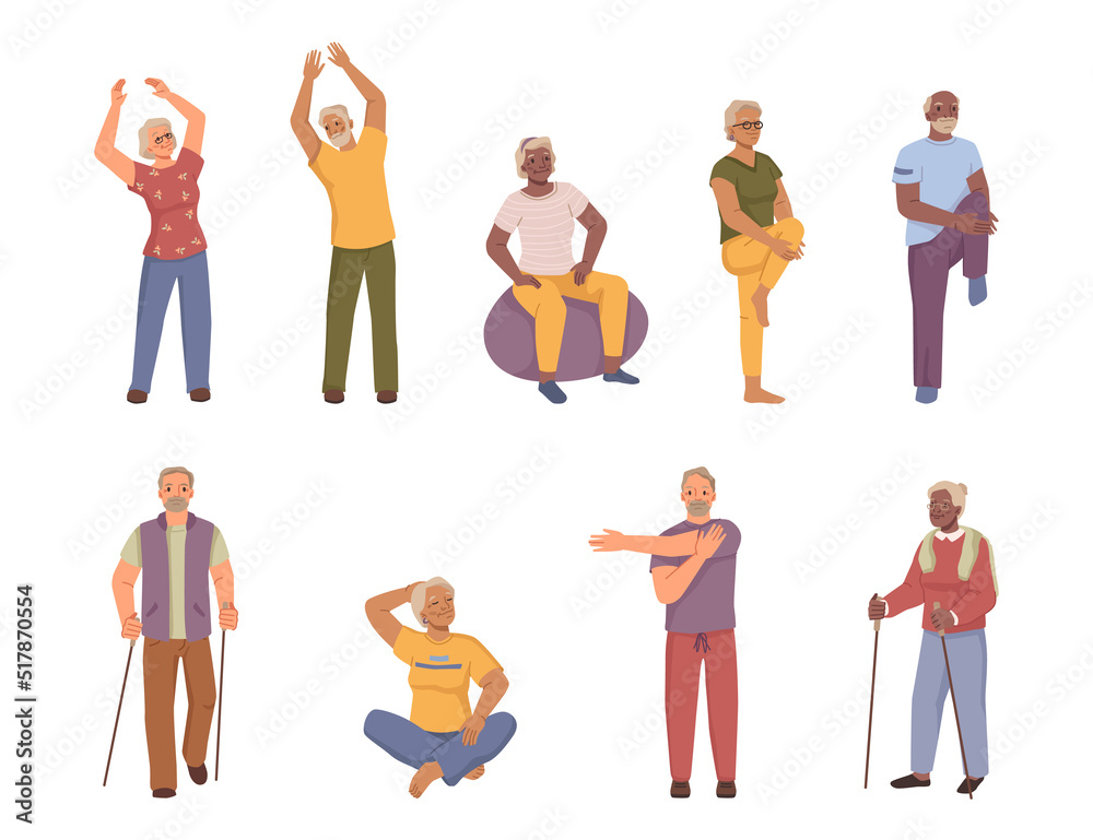 Elderly people working out and doing sports. Senior man and woman ...
