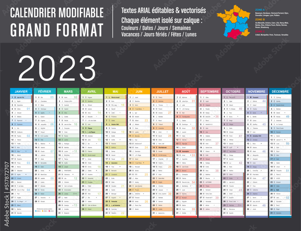 Calendrier 2023 modifiable - Grand format Stock Vector | Adobe Stock