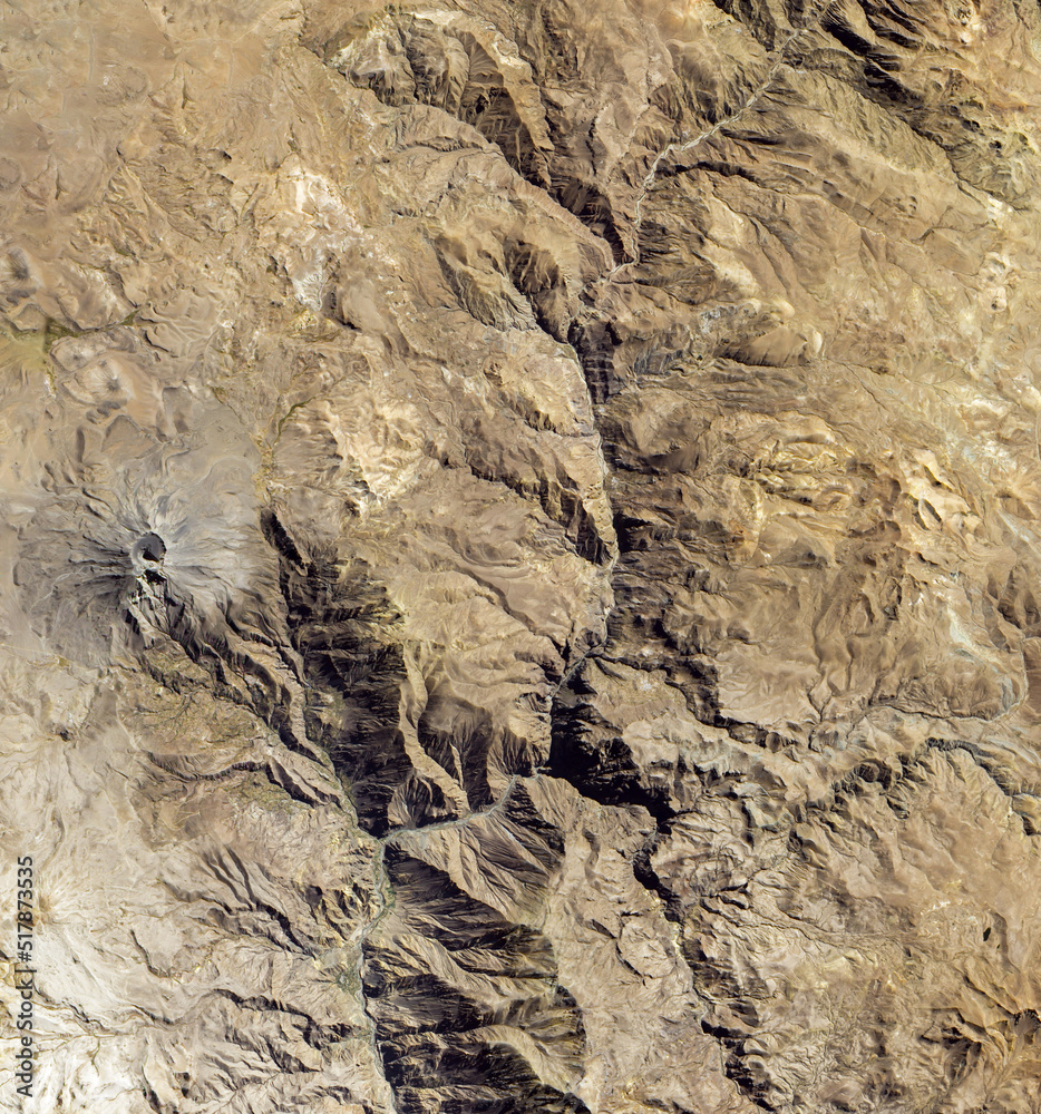 Top view of the Ubinas Volcano, Peru, Free of vegetation, the gray and ...