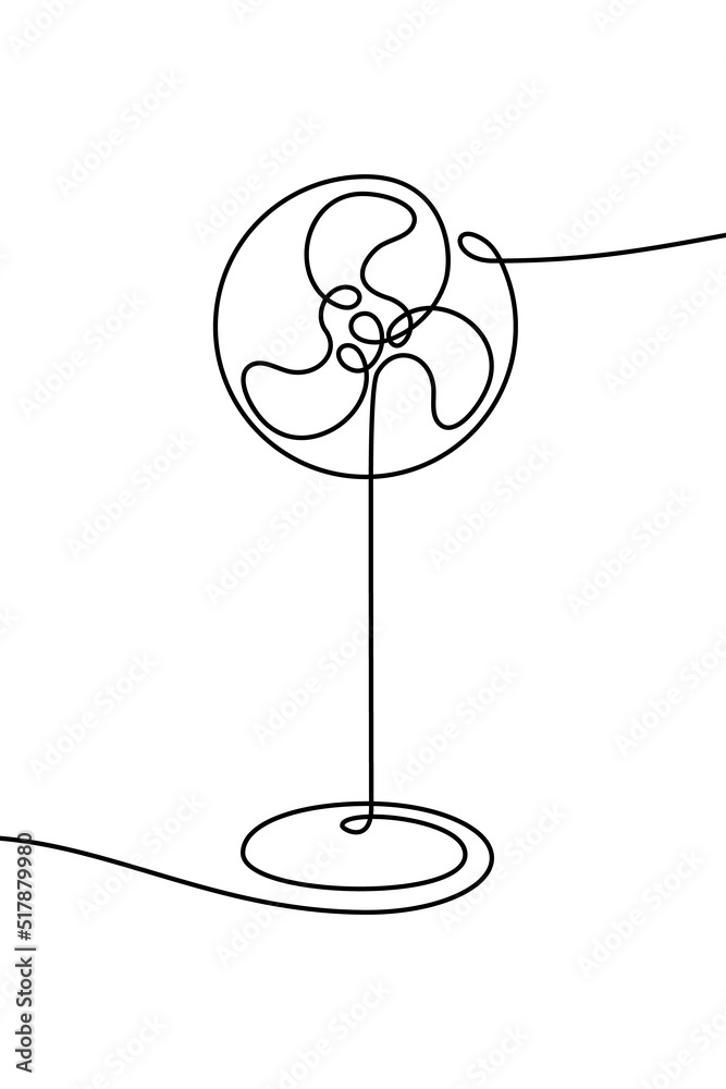Electric fan in continuous line art drawing style. Ventilator black ...