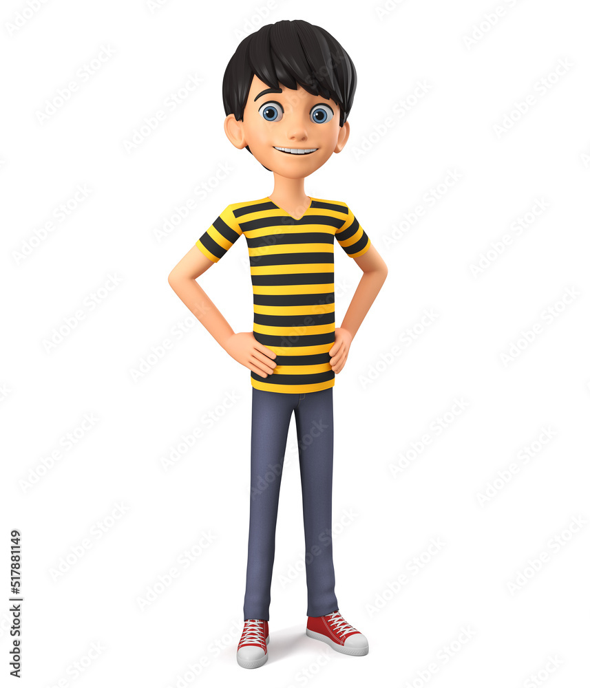 Cartoon character guy in a striped t-shirt isolated on a white ...