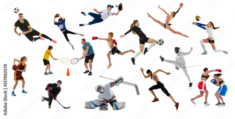 Set of dynamic portraits of young people and children doing different ...