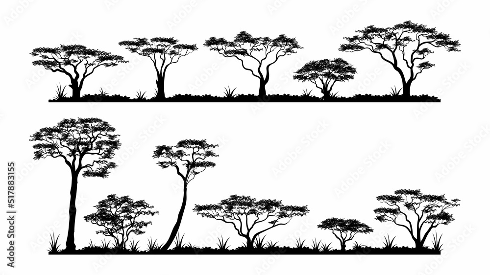 Silhouette African Savanna Trees Individual Vector Element With Grass Stock Vector Adobe Stock