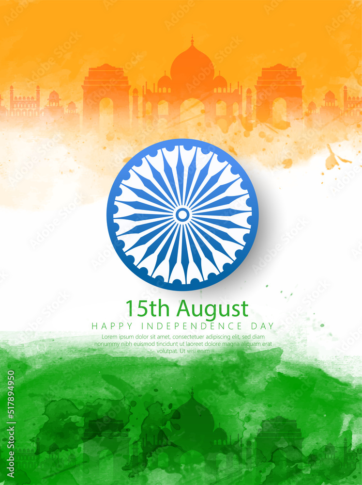 Vetor de 15th August Happy Independence Day Of India with Indian Flag ...
