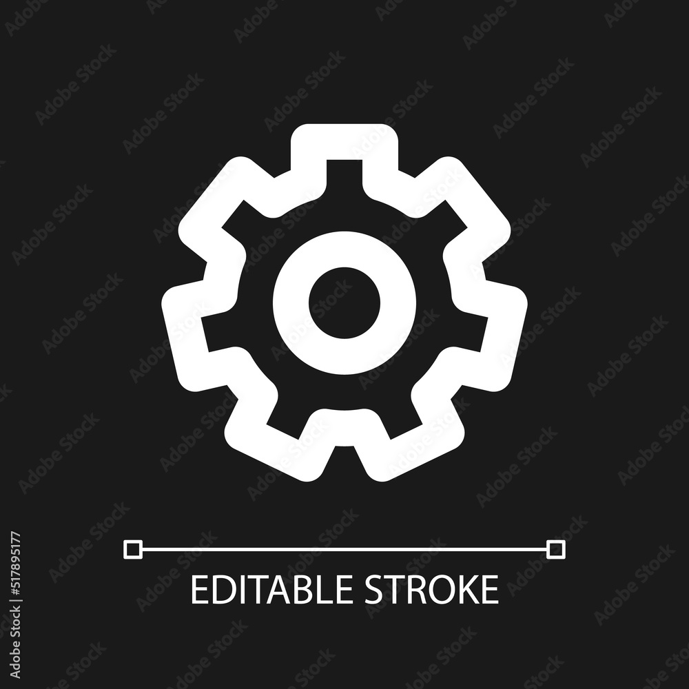 Vetor de Settings gear pixel perfect white linear ui icon for dark theme. Configuration ...
