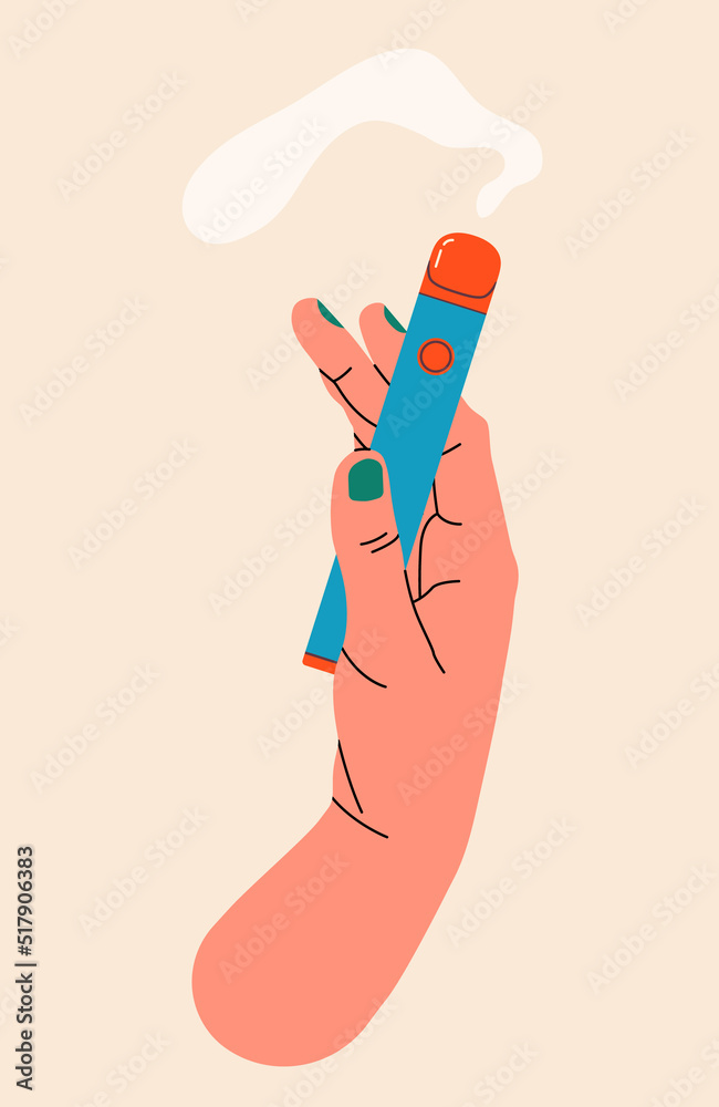 Hand holding vape, colorful illustration. Electronic cigarettes and ...