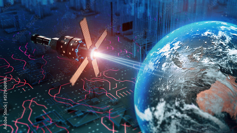 Military satellite tracking enemy positions on battlefield from space ...