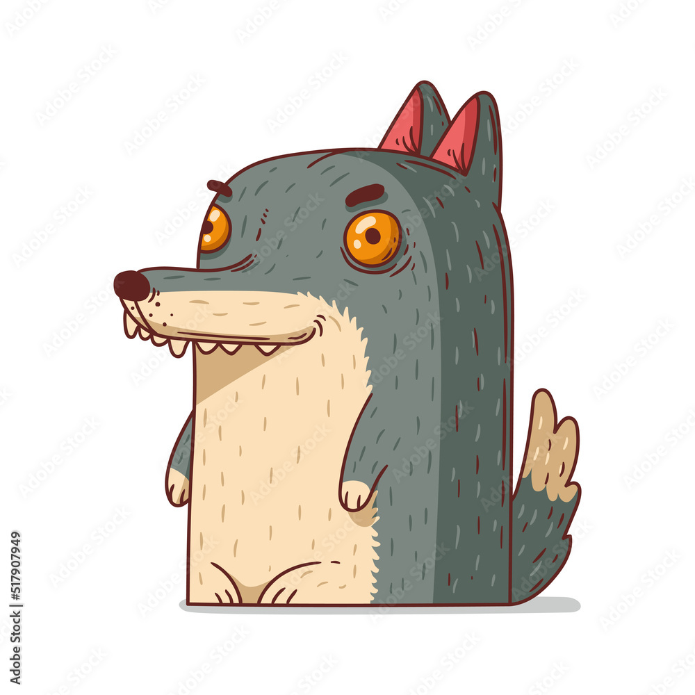 A Wolf, isolated vector illustration. Funny cartoon picture of a silly ...