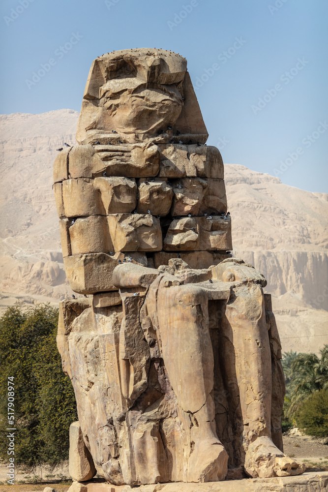 Beautiful daytime view of the Colossi of Memnon. Two large stone ...