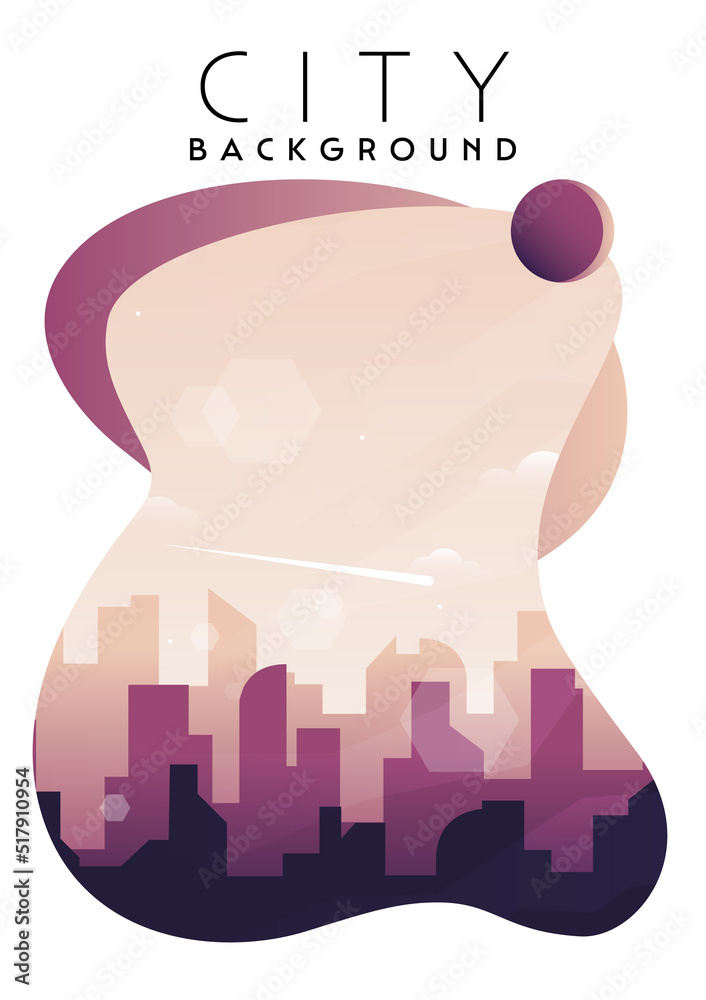 Cityscape. Sunset, night city skyline landscape, town buildings and ...