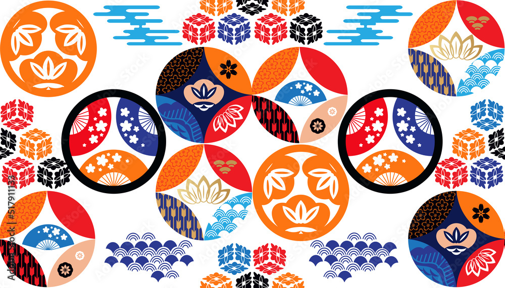 Beautiful japanese seamless pattern with clouds, waves plum, fan ...