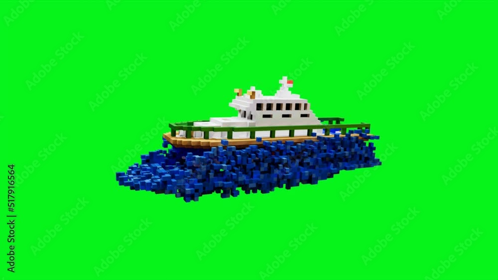 Animated 3D illustration of a police ship on the waves swinging a blue ...