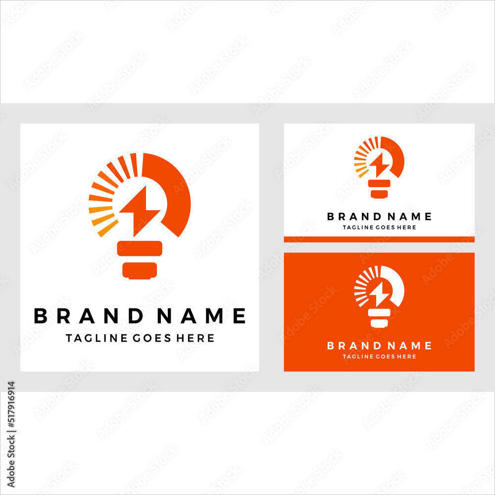 Flat lightbulb vector logo with business card design template Stock ...