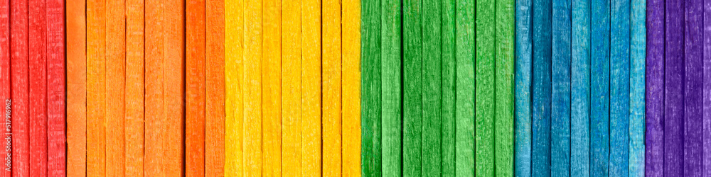 Rainbow LGBT pride flag crafted from thin wooden boards. Tolerance and ...