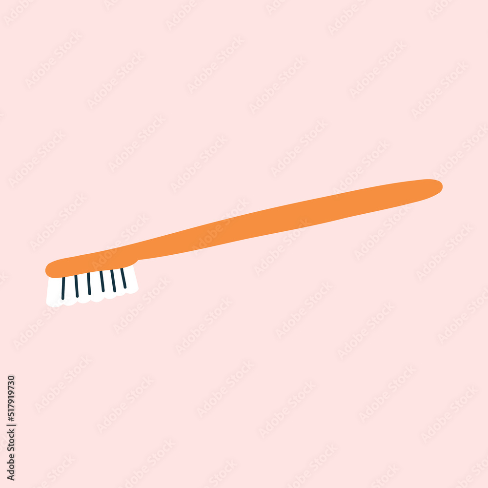 Orange Toothbrush. Isolated clipart in doodle, cartoon, flat style on ...