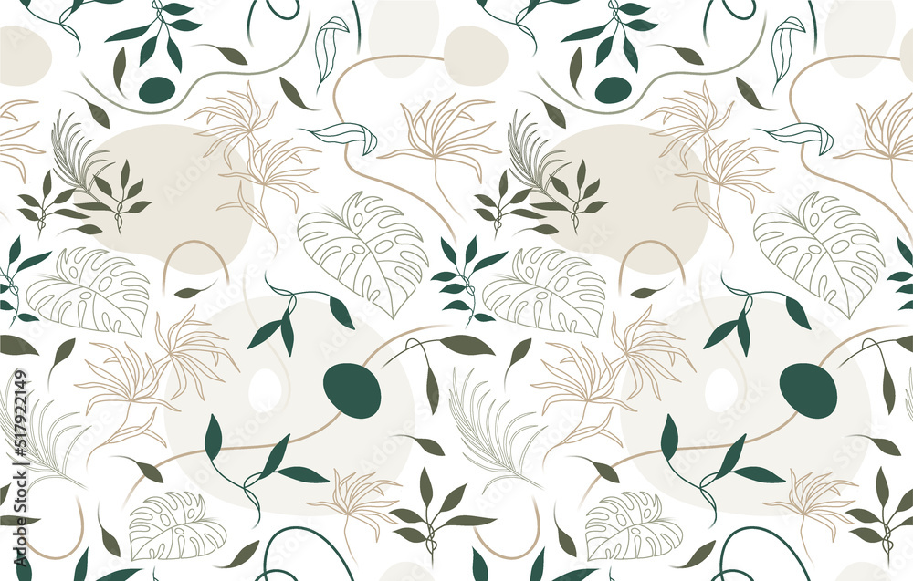Vector green tropical leaves summer hawaiian seamless pattern with ...