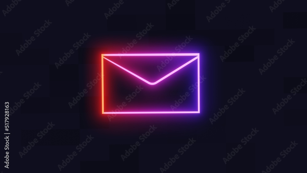 email message Neon light image in neon Glow 3D Rendering image Stock ...