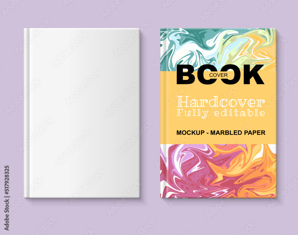 Fully editable book mockup. Book cover with marbled paper of many ...