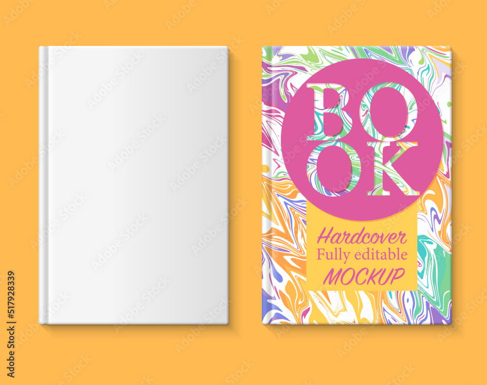 Fully editable book mockup. Book cover with rainbow marbled paper Stock ...