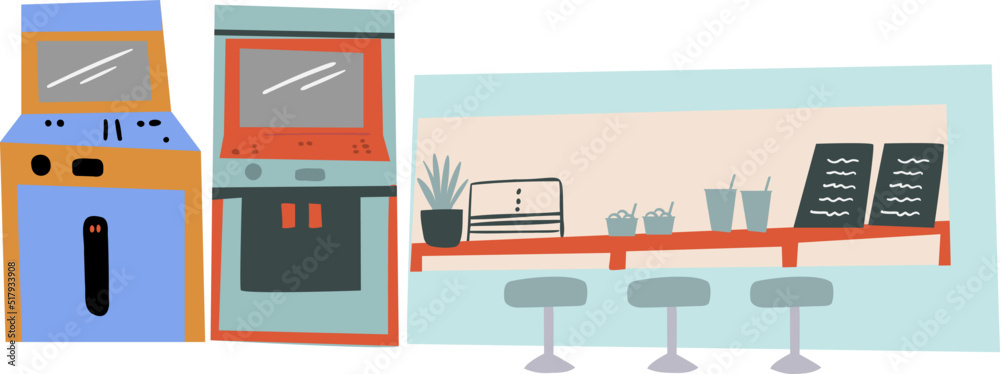 illustrations with retro arcade games machine clipart, compositions ...
