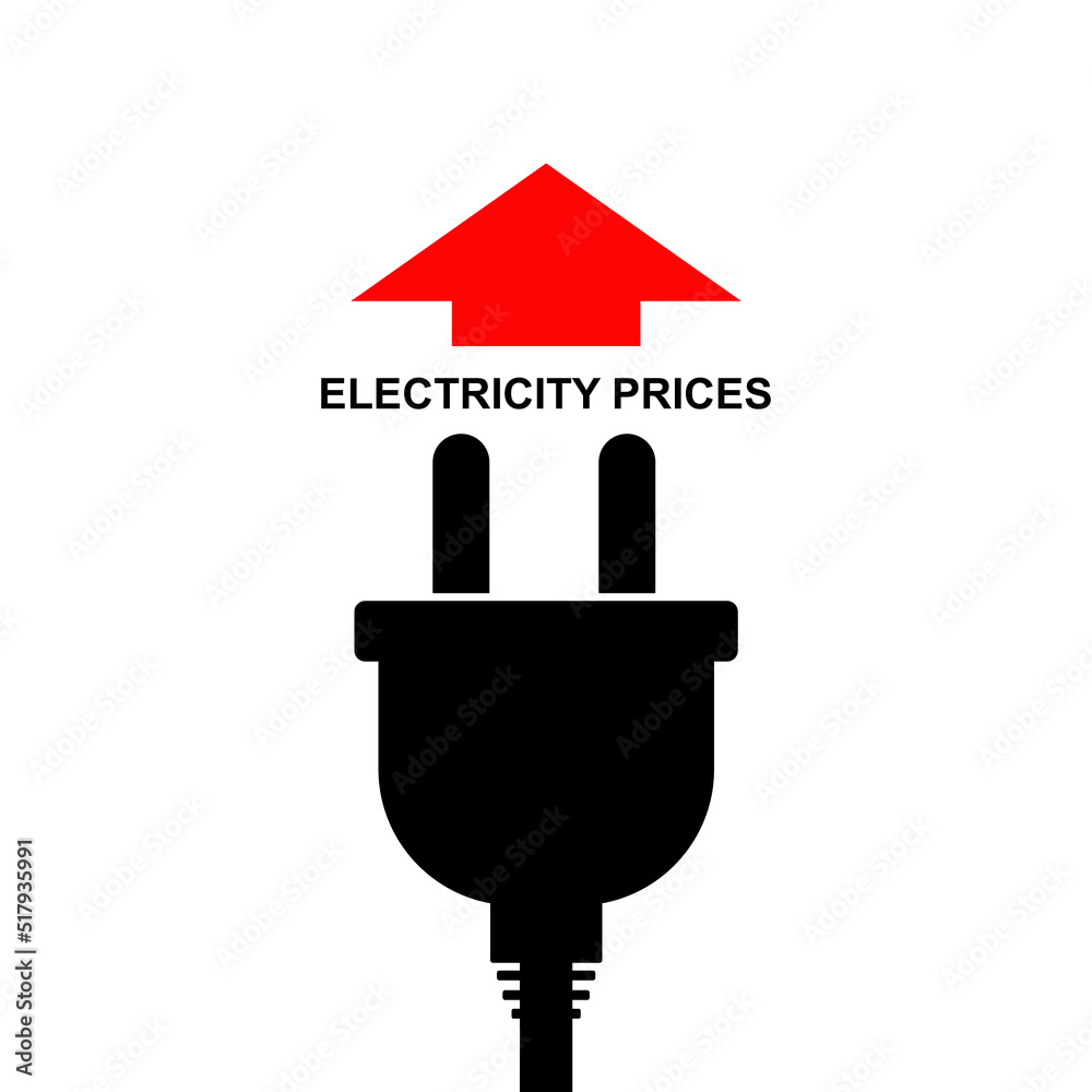 Concept, rising electricity prices. Electric plug, and a red up arrow ...